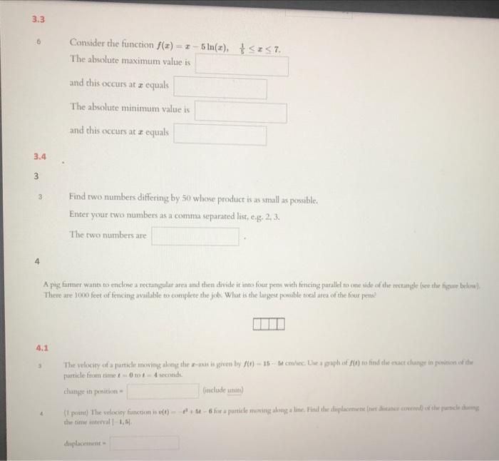 Solved 6 Consider the function f(x)=x−5ln(x),51≤x≤7. The | Chegg.com