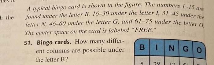 Solved A typical bingo card is shown in the figure. The | Chegg.com
