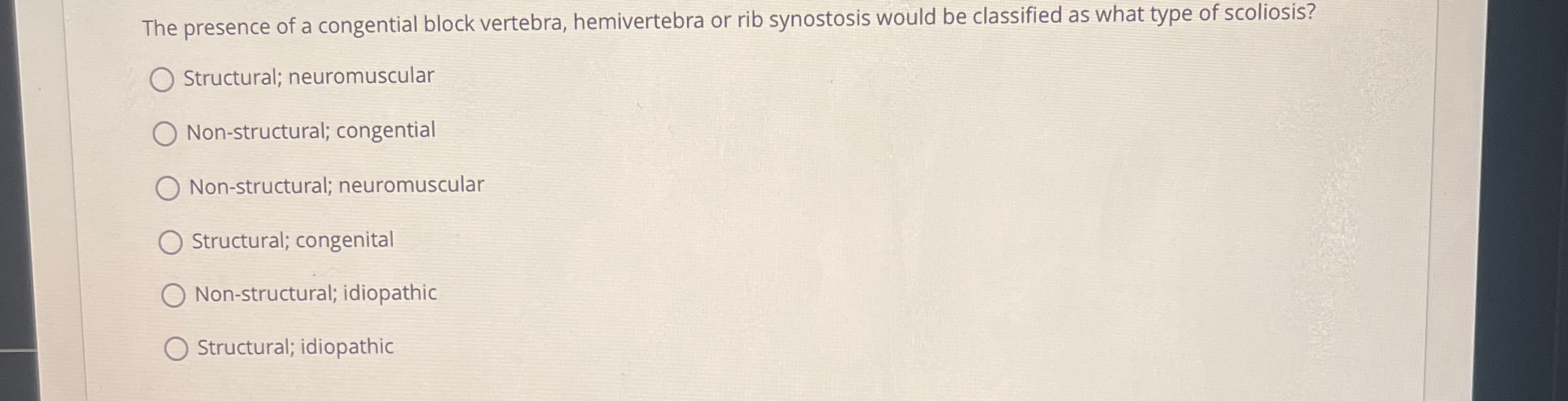 Solved The presence of a congential block vertebra, | Chegg.com
