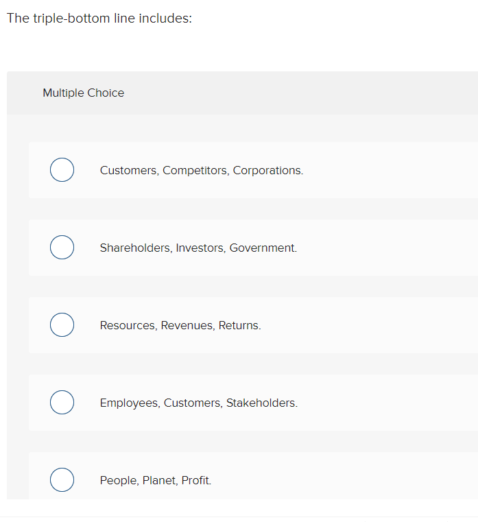 Solved The triple-bottom line includes:Multiple | Chegg.com