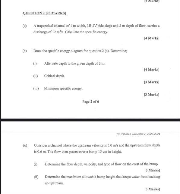 Solved QUESTION 2 [20 ﻿MARKS](a) ﻿A trapezoidal channel of 1 | Chegg.com