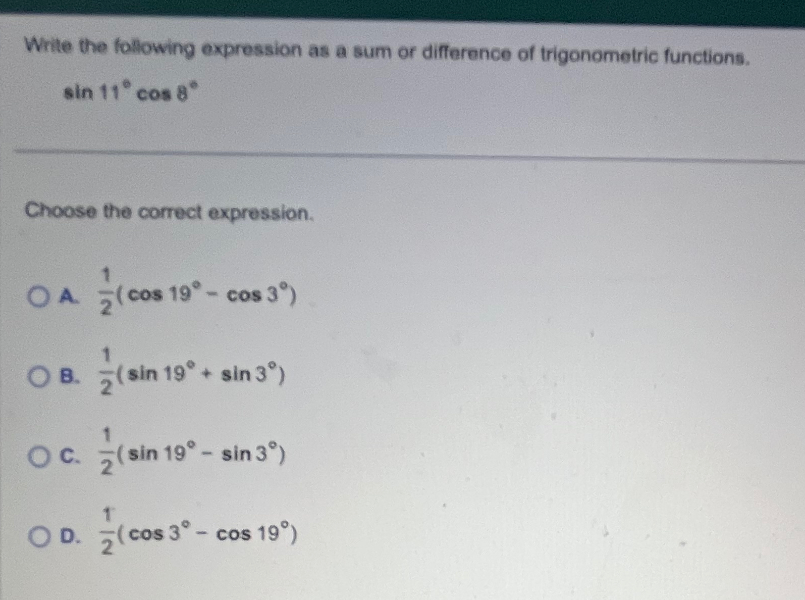 Solved Write the following expression as a sum or difference | Chegg.com