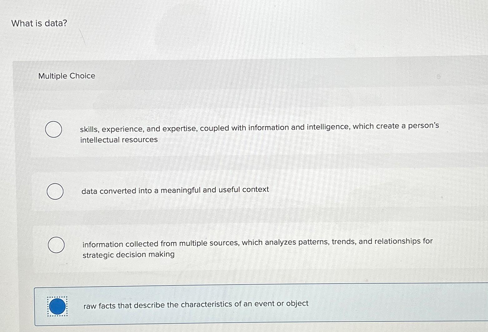 Solved What Is Datamultiple Choiceskills Experience And 