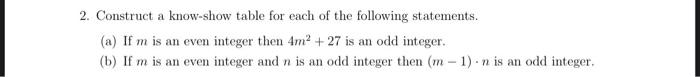 Solved 2. Construct a know-show table for each of the | Chegg.com