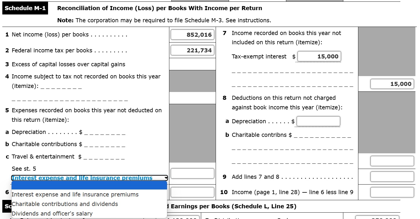 Solved Complete a Schedule M-1 ﻿Reconciliation of Income | Chegg.com