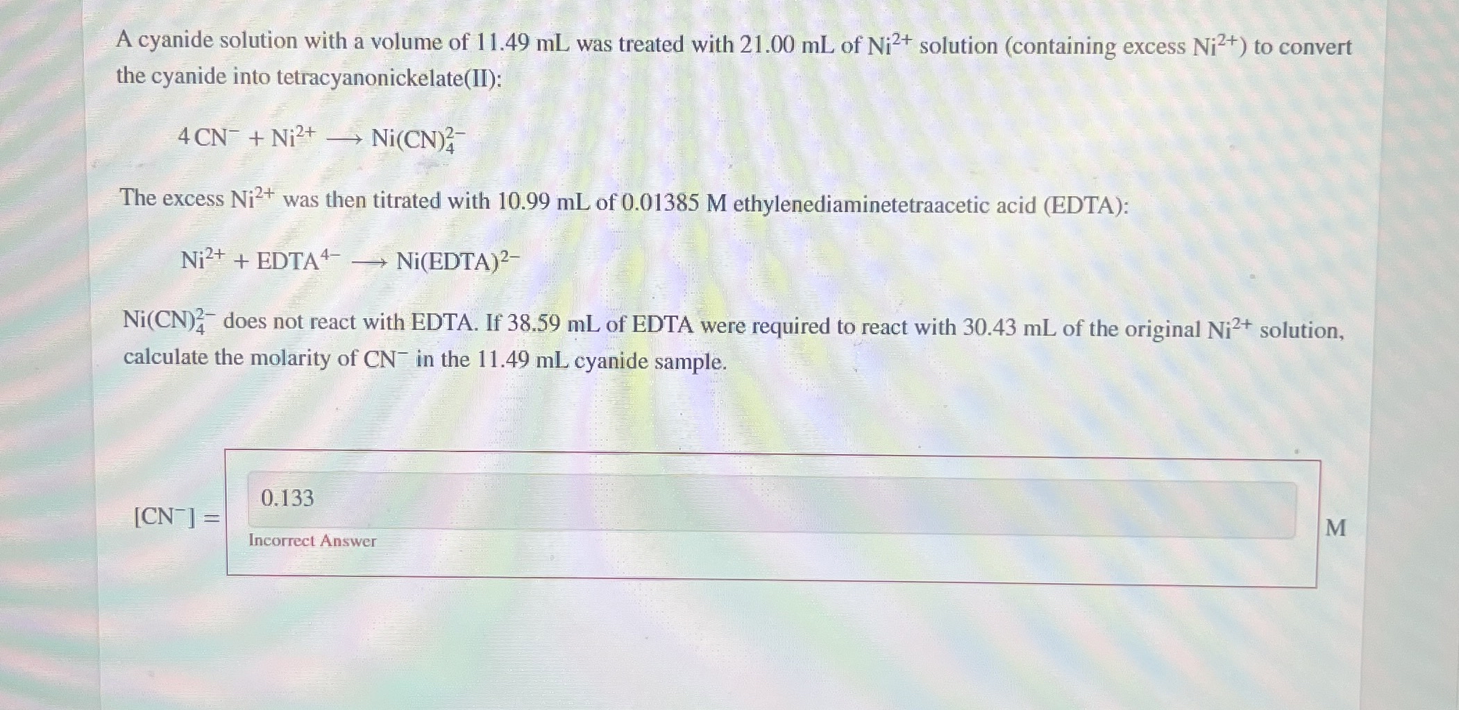 Solved A cyanide solution with a volume of 11.49 ﻿mL was | Chegg.com