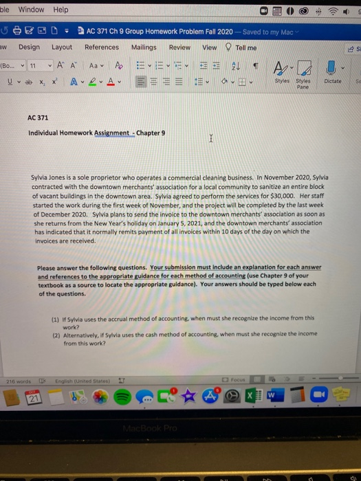 Solved ble Window Help -> 1 AC 371 Ch 9 Group Homework | Chegg.com