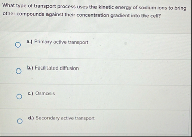 Solved What type of transport process uses the kinetic | Chegg.com