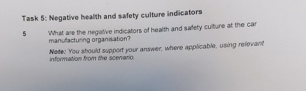 Solved Task 5: Negative health and safety culture | Chegg.com