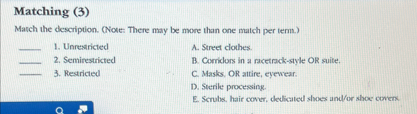 Solved Matching (3)Match the description. (Note: There may | Chegg.com
