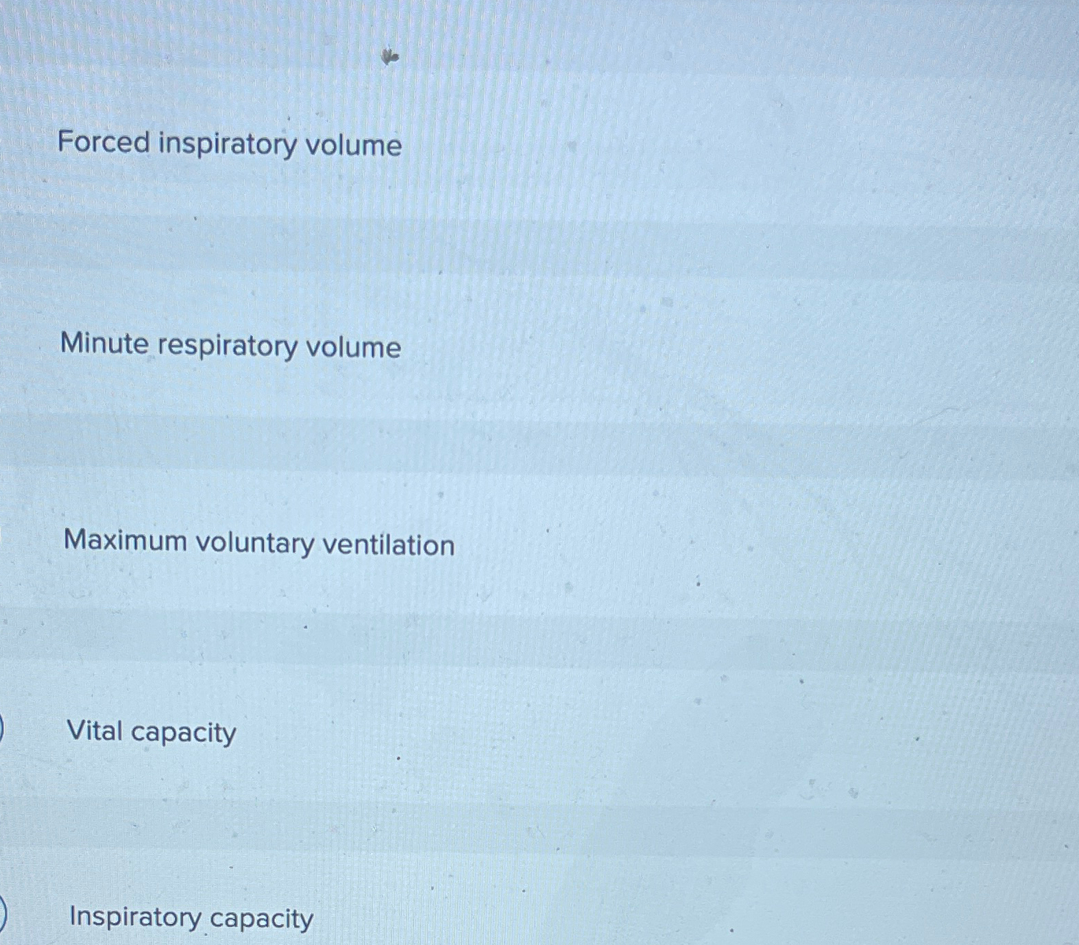 Solved Forced inspiratory volumeMinute respiratory | Chegg.com