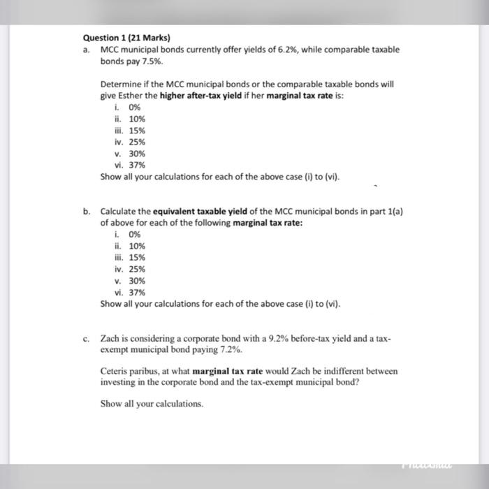 Solved Question 1 (21 Marks) a. MCC municipal bonds | Chegg.com