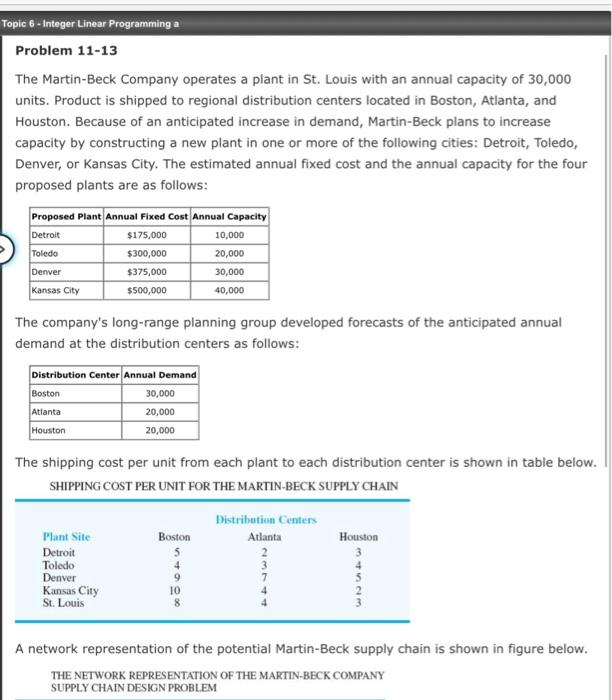 Solved Topic 6 - Integer Linear Programming a Problem 11-13 | Chegg.com