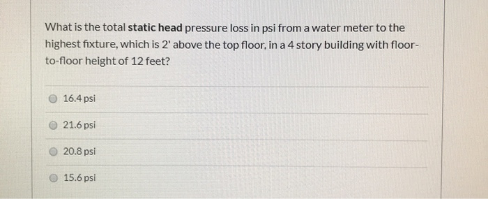 Solved What is the total static head pressure loss in psi | Chegg.com