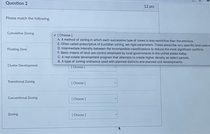 Solved Please match the following. Cumulative Zoning | Chegg.com