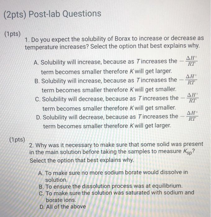 Solved Data And Lab Submission - Entropy Of Borax | Chegg.com