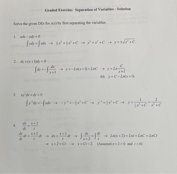 Solved Graded Exercise: Separation of Variables - Solution | Chegg.com