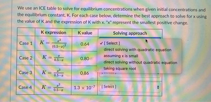 Solved We use an ICE table to solve for equilibrium | Chegg.com