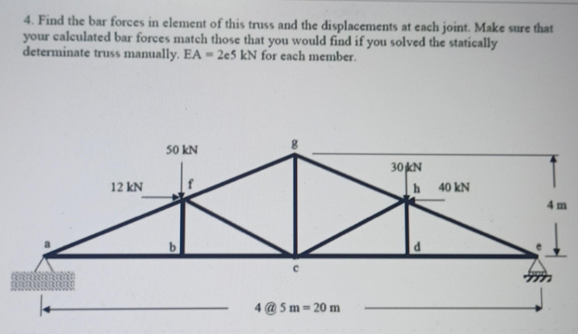 Solved 4. Find the bar forces in element of this truss and | Chegg.com