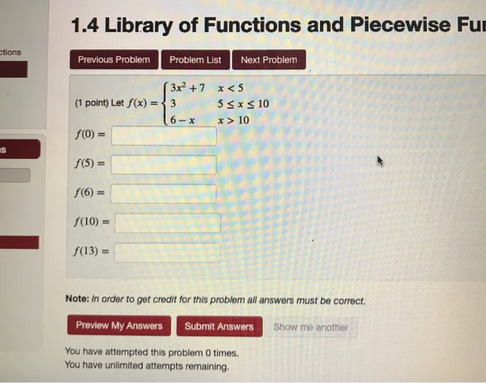Solved 1.4 Library of Functions and Piecewise Fun stions | Chegg.com