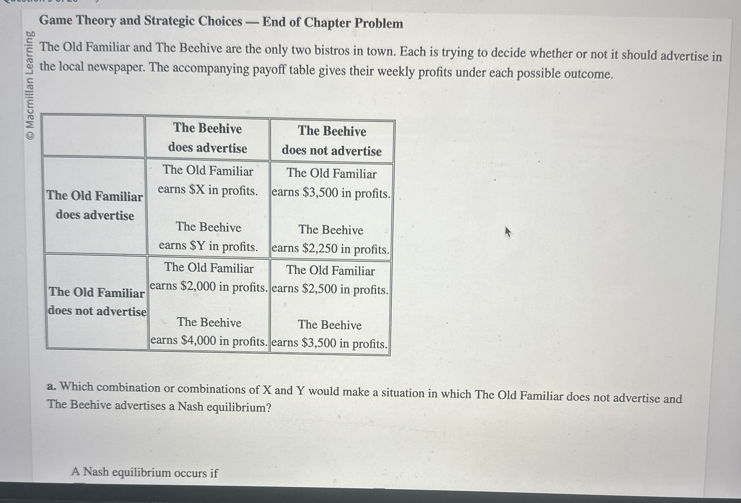 Solved Game Theory and Strategic Choices - ﻿End of Chapter | Chegg.com