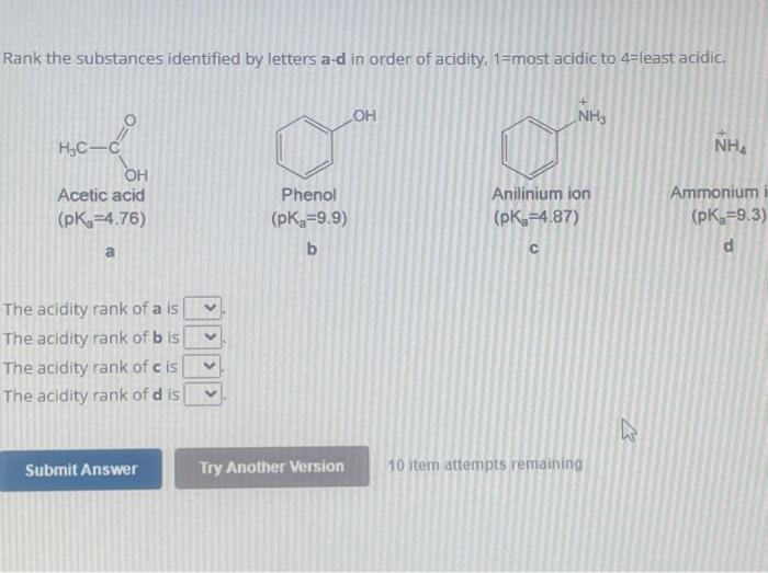 Solved Rank the substances identified by letters a-d in | Chegg.com
