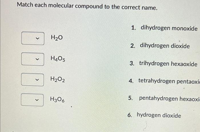 Solved Match each molecular compound to the correct name. 1. | Chegg.com