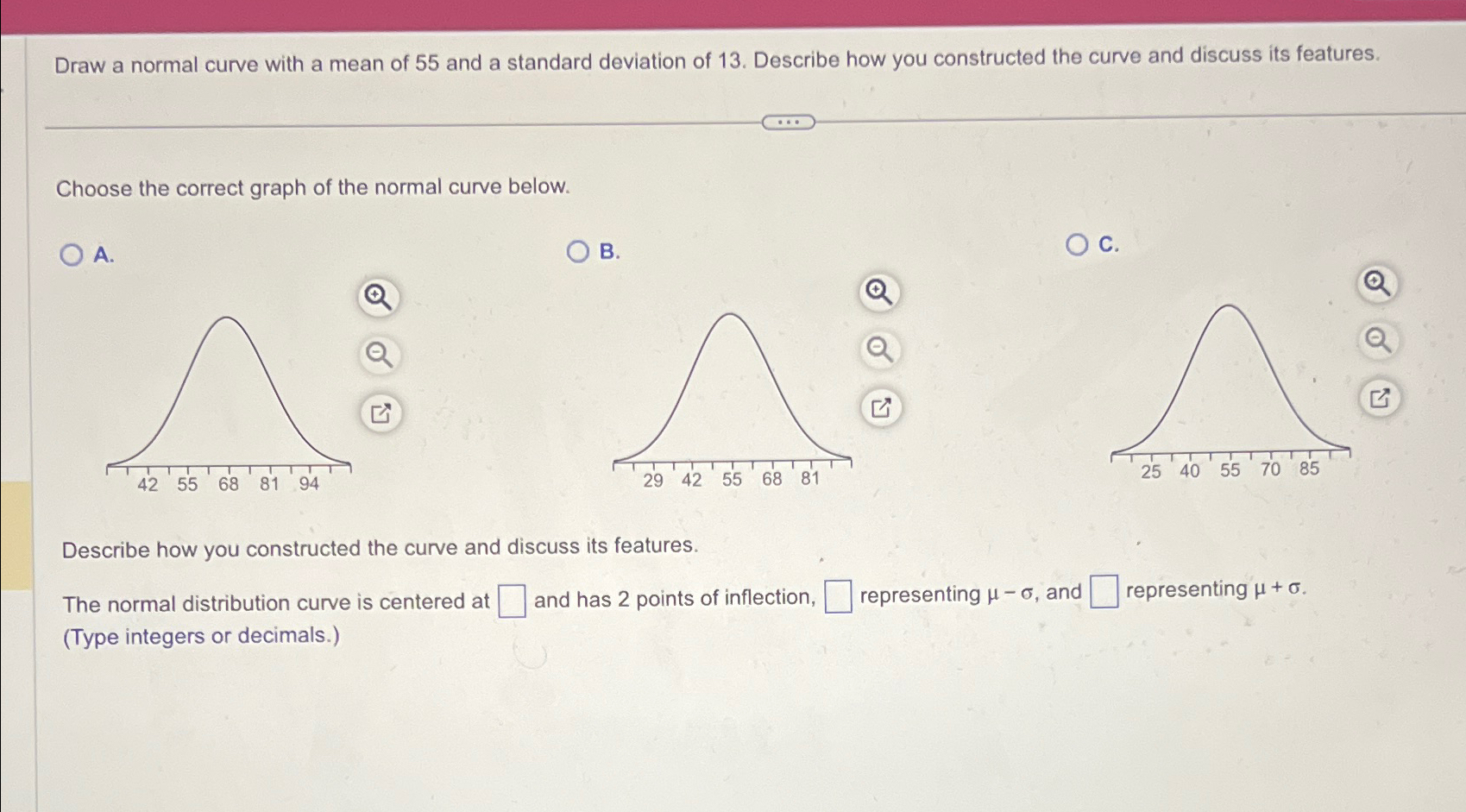 Solved Draw a normal curve with a mean of 55 ﻿and a standard | Chegg.com