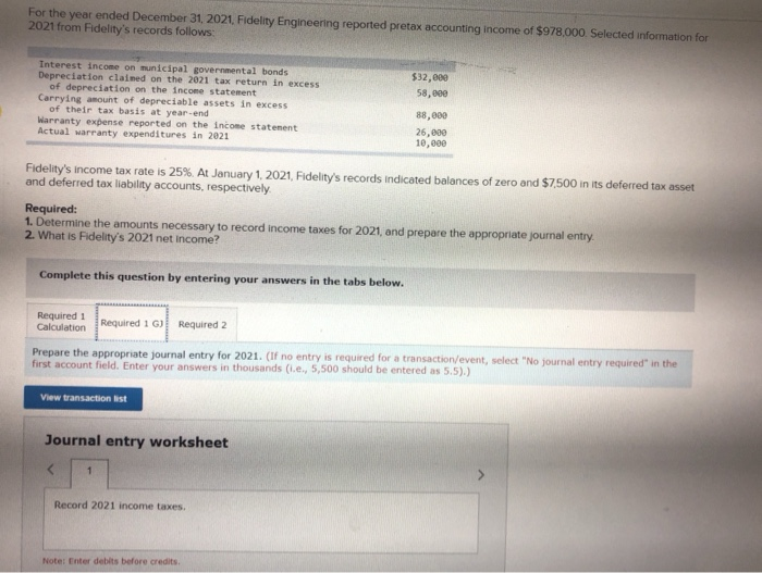 Solved For the year ended December 31, 2021. Fidelity | Chegg.com