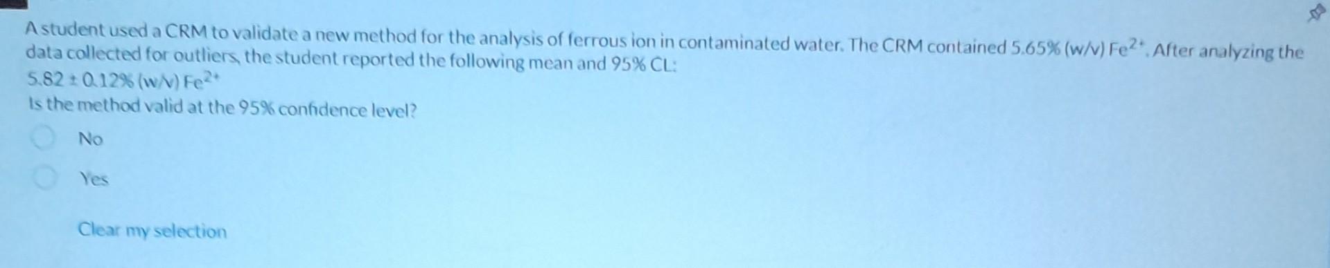 Solved A student used a CRM to validate a new method for the | Chegg.com
