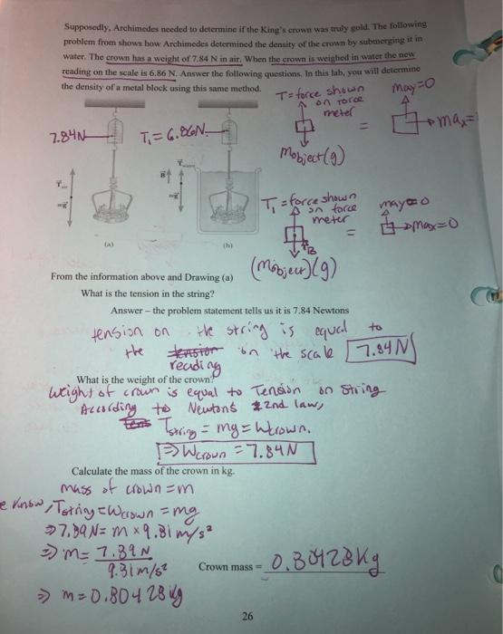 Solved Archimedes principle explains why objects float or | Chegg.com