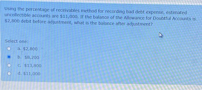 Solved Using the percentage of receivables method for | Chegg.com