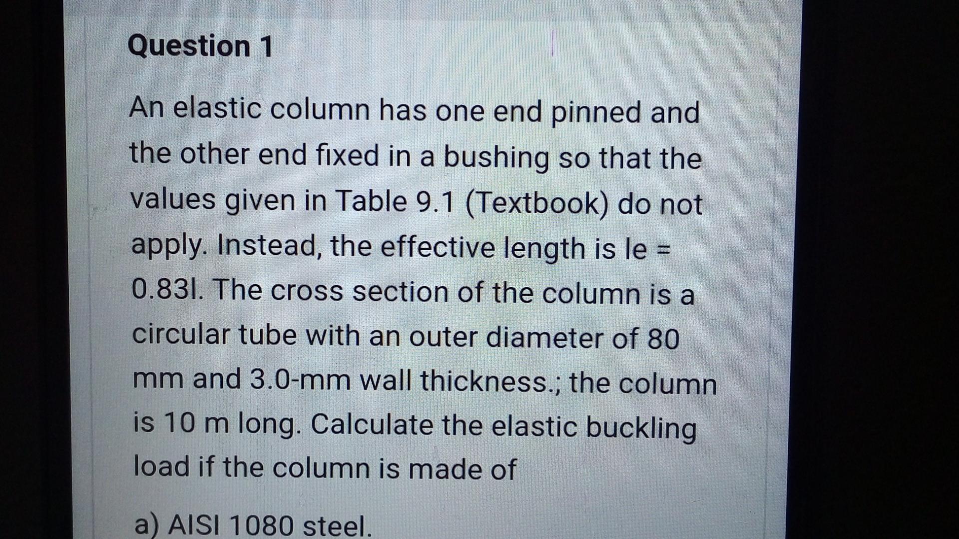 Solved An elastic column has one end pinned and the other | Chegg.com
