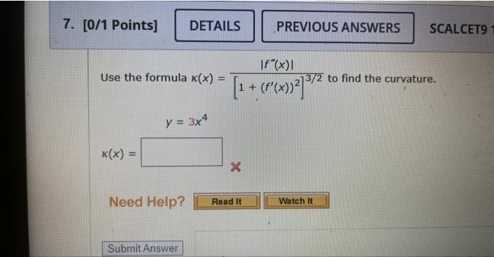 Solved mula κ(x)=[1+(f′(x))2]3/2∣f′′(x)∣ y=3x4 | Chegg.com