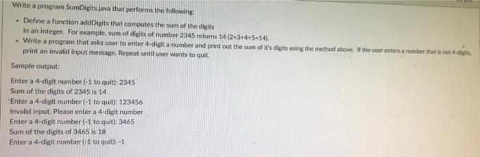 Solved Write A Program Sumdigits Java That Performs The 0238
