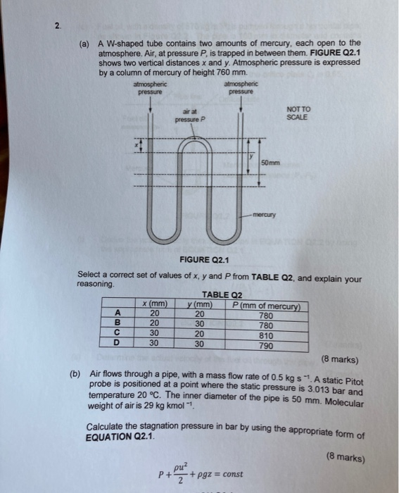 Solved 2. (a) A W-shaped tube contains two amounts of | Chegg.com