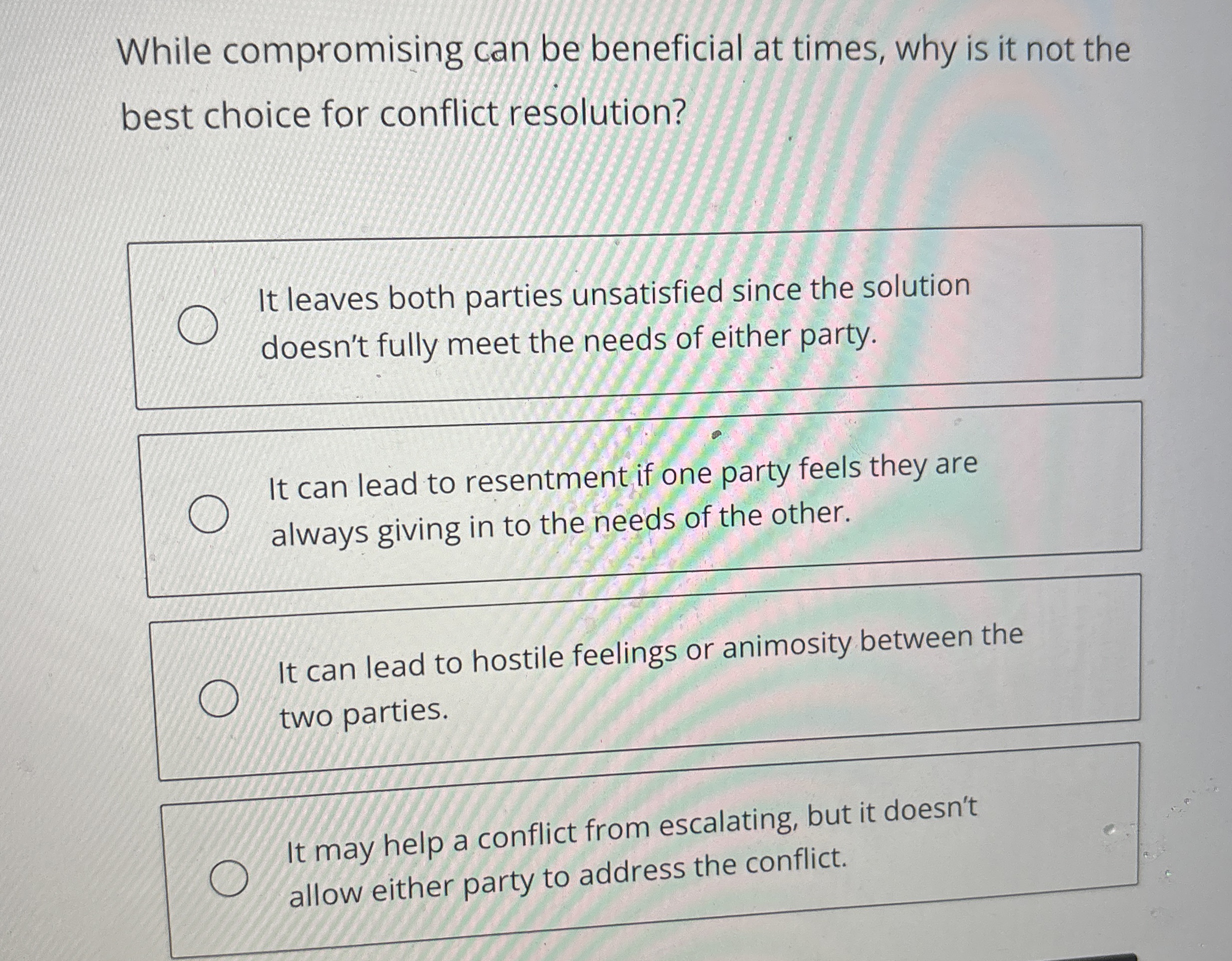 Solved While compromising can be beneficial at times, why is | Chegg.com