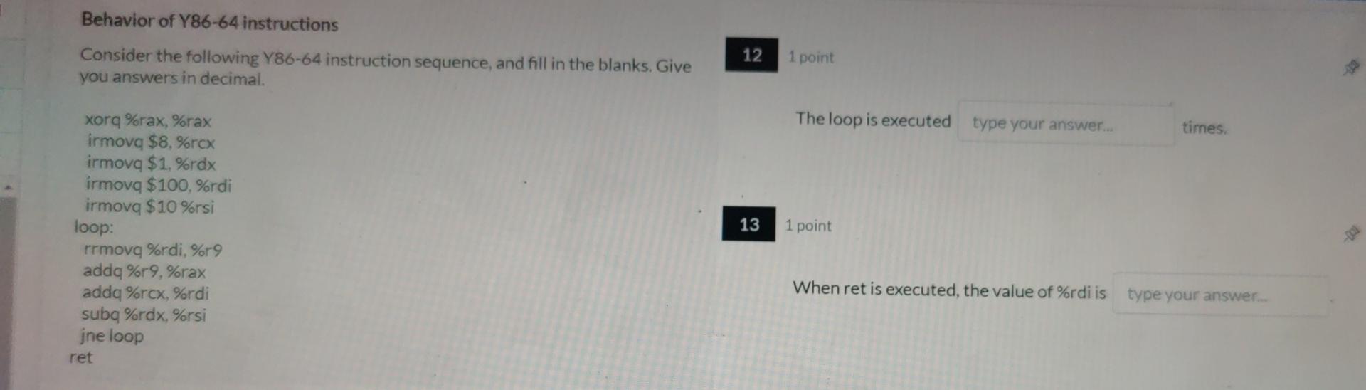 Solved Behavior of Y86-64 instructions Consider the | Chegg.com