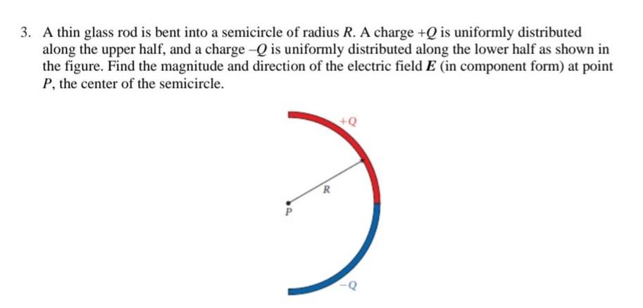 Solved 3. A thin glass rod is bent into a semicircle of | Chegg.com