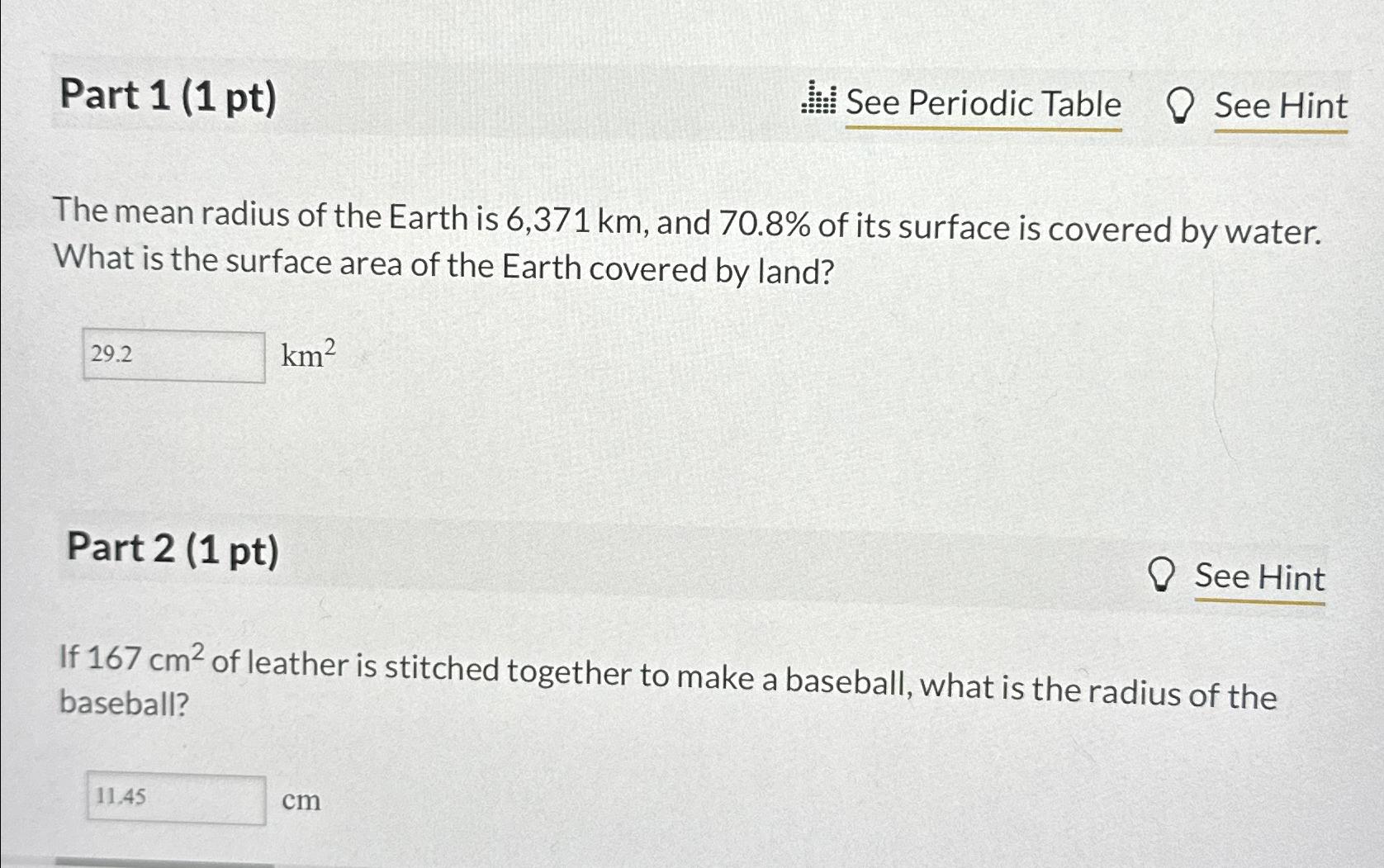 Solved Part 1 (1 ﻿pt)See Periodic TableSee HintThe mean | Chegg.com