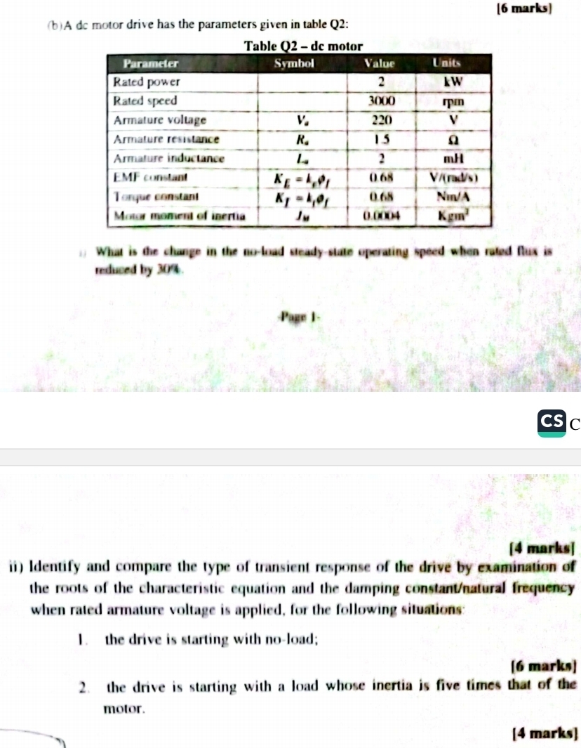 Solved [6 ﻿marks](b) ﻿A dc motor drive has the parameters | Chegg.com