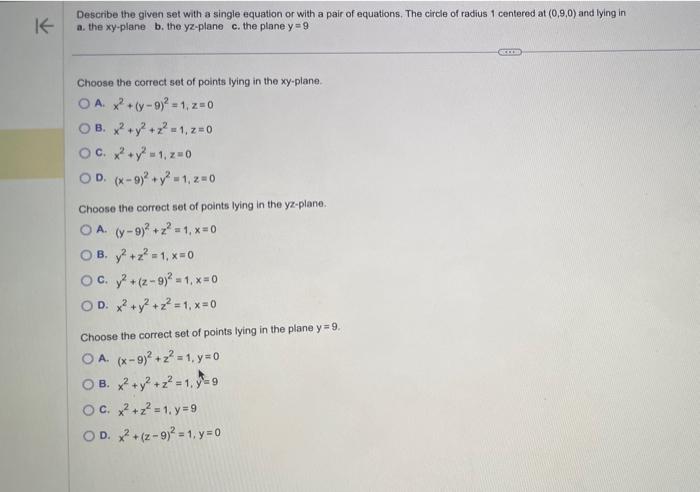 Solved Describe the given set with a single equation or with | Chegg.com