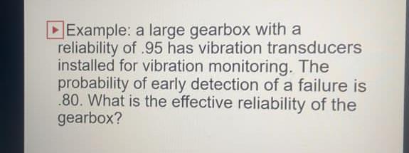 Solved Example: a large gearbox with a reliability of .95 | Chegg.com