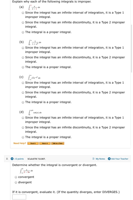 Solved Explain why each of the following integrals is | Chegg.com