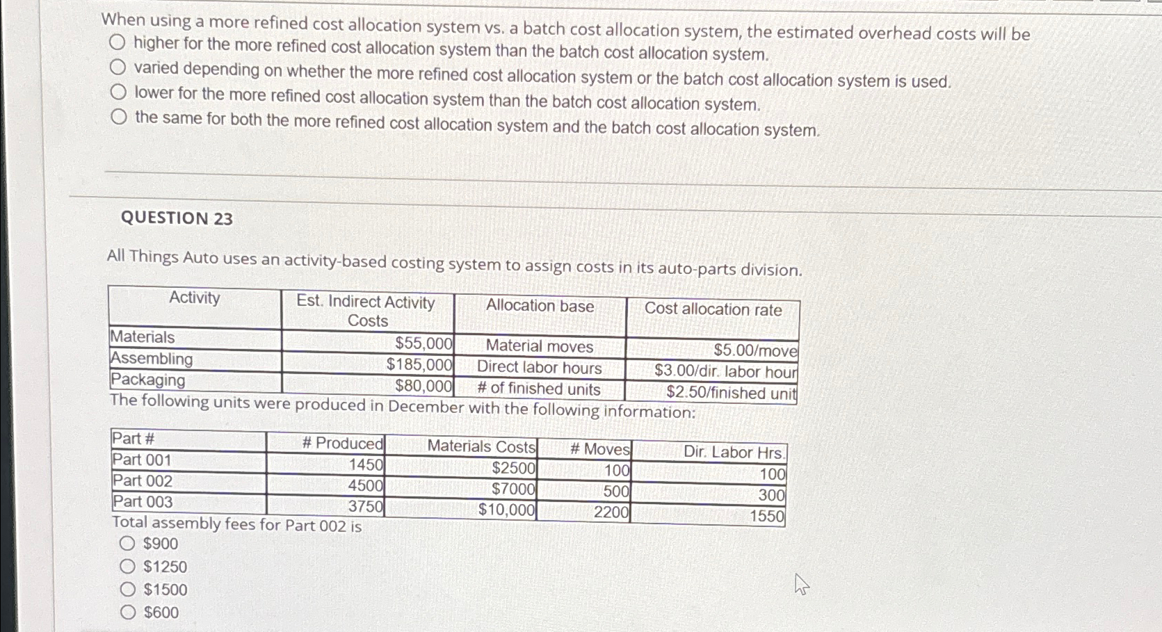 Solved When using a more refined cost allocation system vs. | Chegg.com