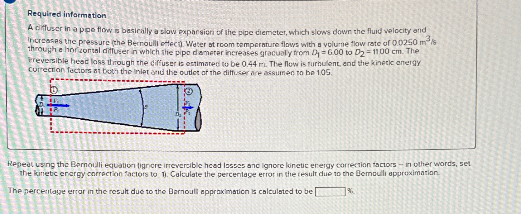 Solved Required informationA diffuser in a pipe flow is | Chegg.com