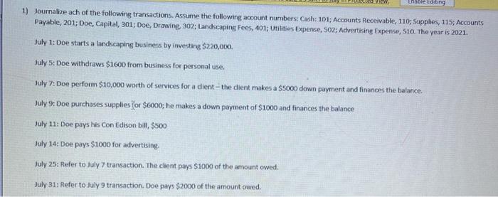 Solved 1) Journalize ach of the following transactions. | Chegg.com