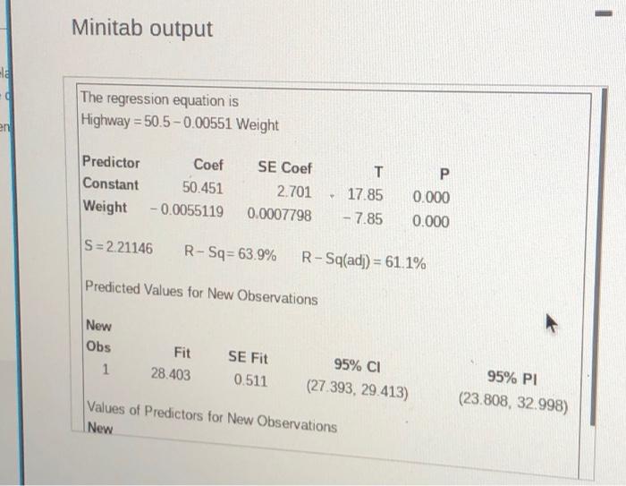 Solved Minitab output The regression equation is Highway | Chegg.com