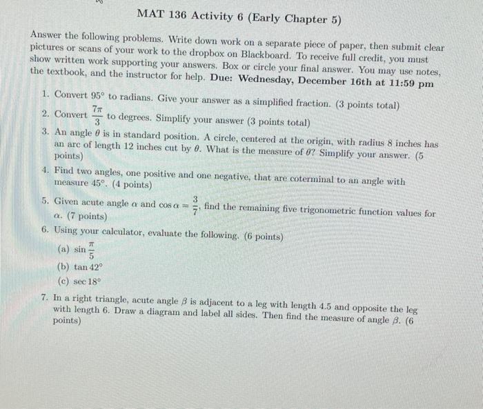 Solved MAT 136 Activity 6 (Early Chapter 5) Answer the | Chegg.com