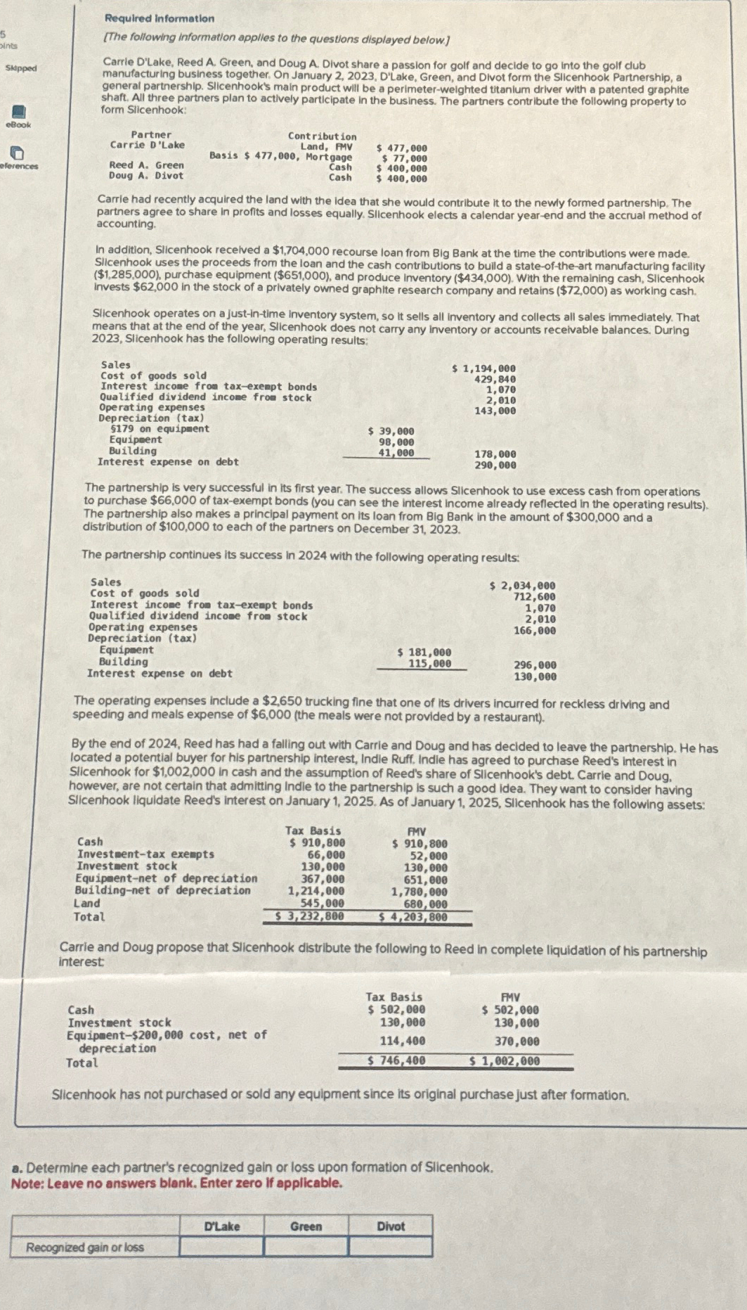 Solved determine each partbers recognized gain or loss upon | Chegg.com